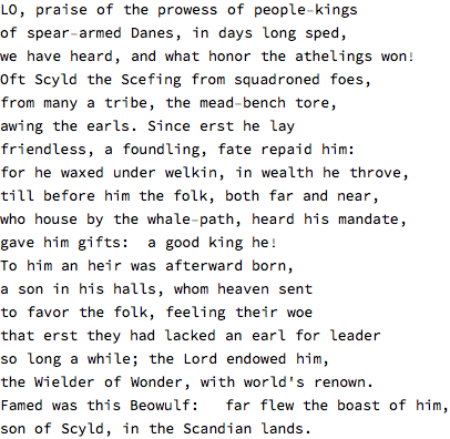 Beowulf - Modern English | Wolfram Data Repository